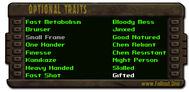 Fallout 1 Character Traits - Fallout One